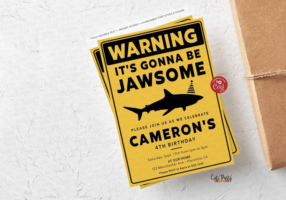 EDITABLE Sharks Birthday Invitation Shark Attack Invitation - Etsy