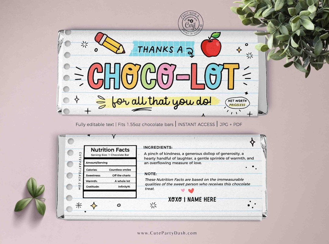 Thanks a Choco-lot for All You Do Chocolate Bar Wrapper INSTANT ...