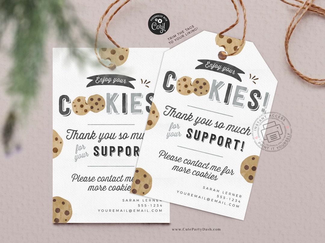 Editable Cookie Thank You Tags: Fundraiser Support (instant Download ...