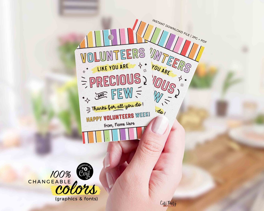 Volunteer Appreciation Gifts Tag Editable Printable Volunteer Thank You ...