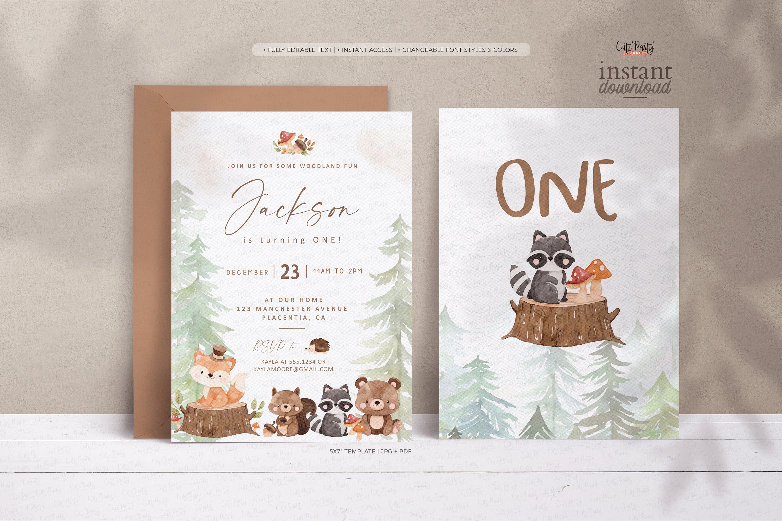 EDITABLE Woodland Birthday Invitation Forest Animals Woodland | Etsy