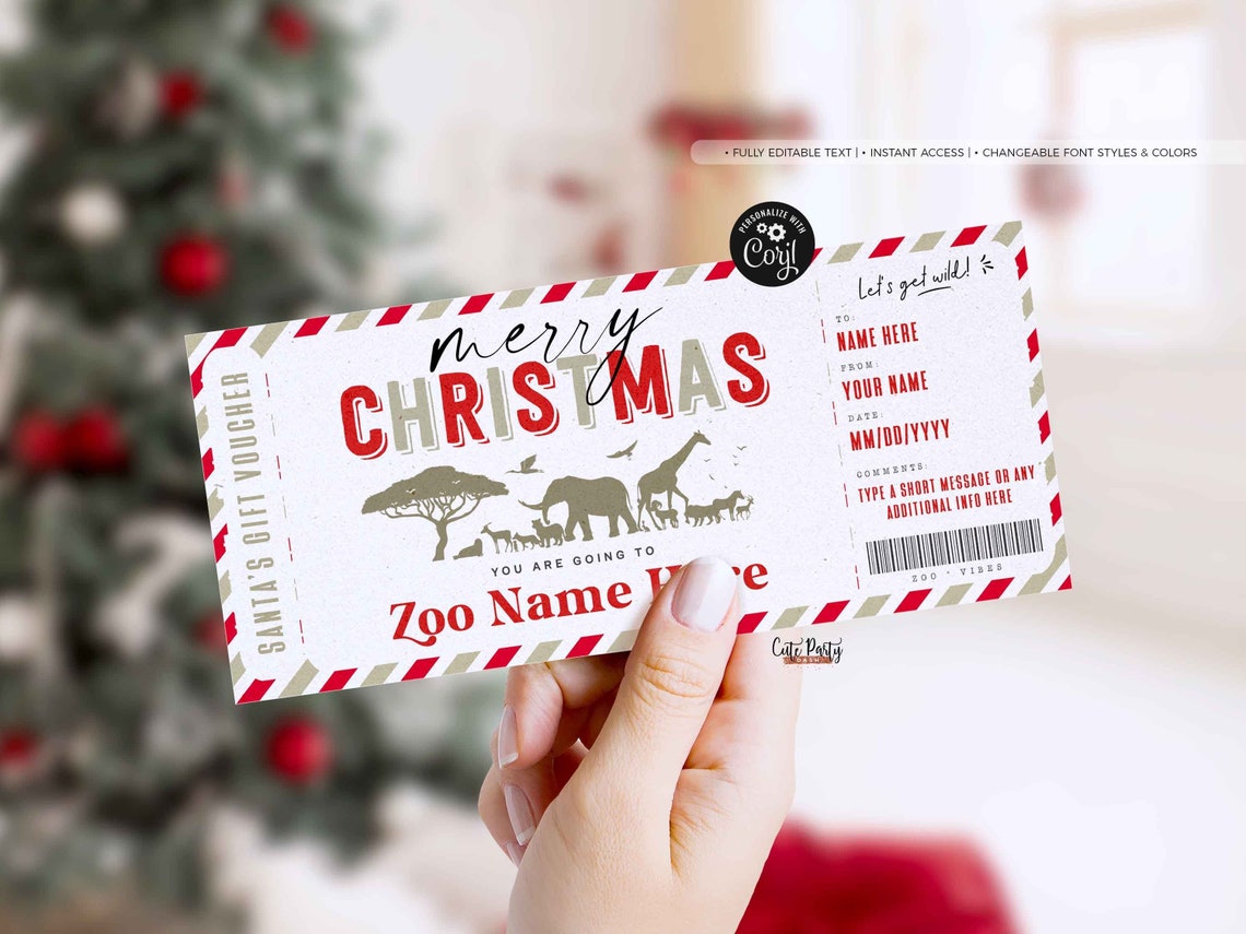 EDITABLE Christmas Zoo Trip Ticket Template Animal Park Pass - Etsy