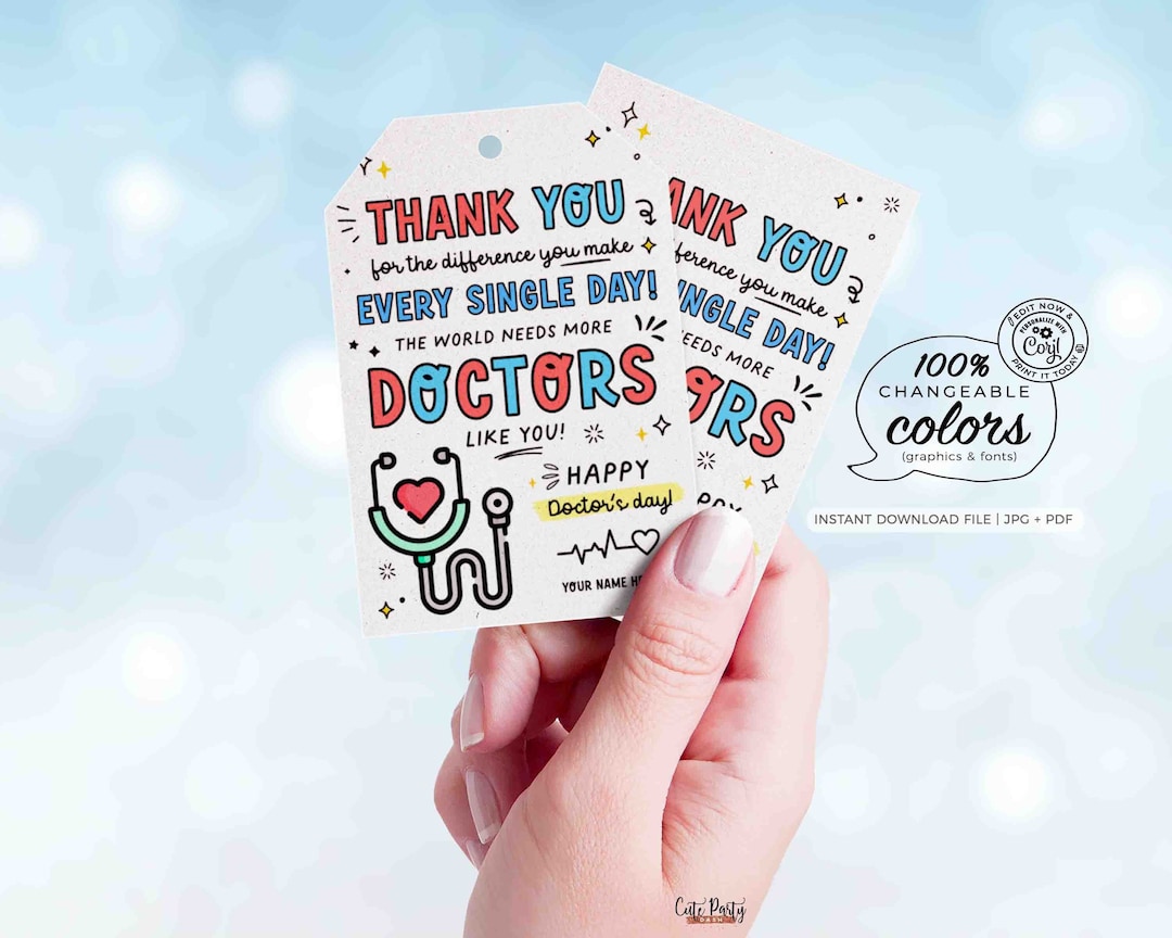 Doctor's Day Gift Tags Printable INSTANT DOWNLOAD Editable National ...