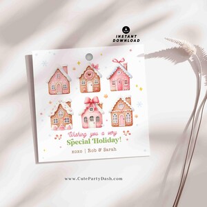 Pink Gingerbread House Gift Tag INSTANT DOWNLOAD Sweet Christmas Favor ...