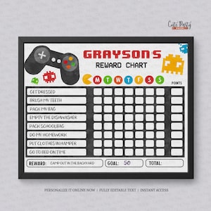 Editable Video Game Reward Chart: Printable Chore Chart (RC002) - Etsy