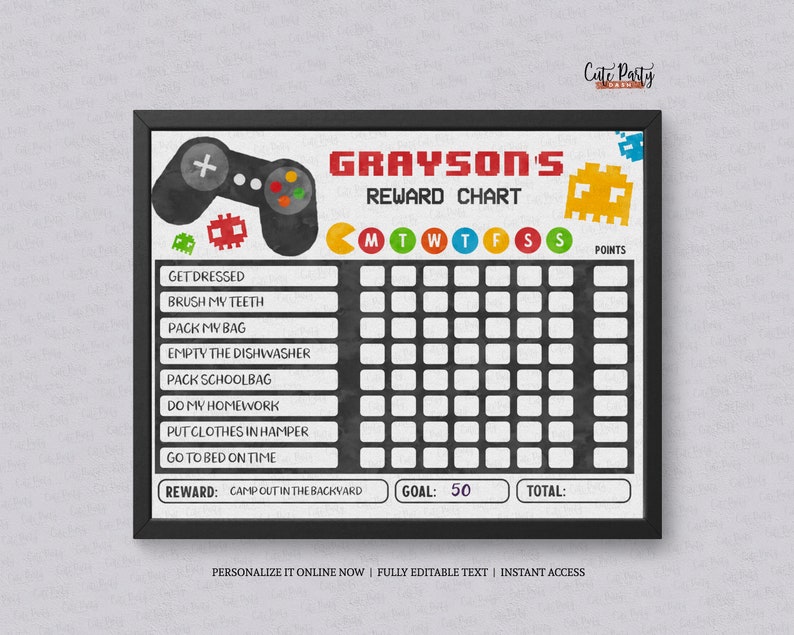 Editable Video Game Reward Chart: Printable Chore Chart (RC002) - Etsy