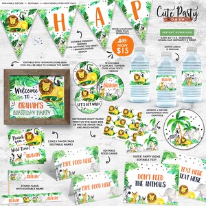 INSTANT DOWNLOAD EDITABLE Jungle Safari Birthday Favor Tags Jungle ...