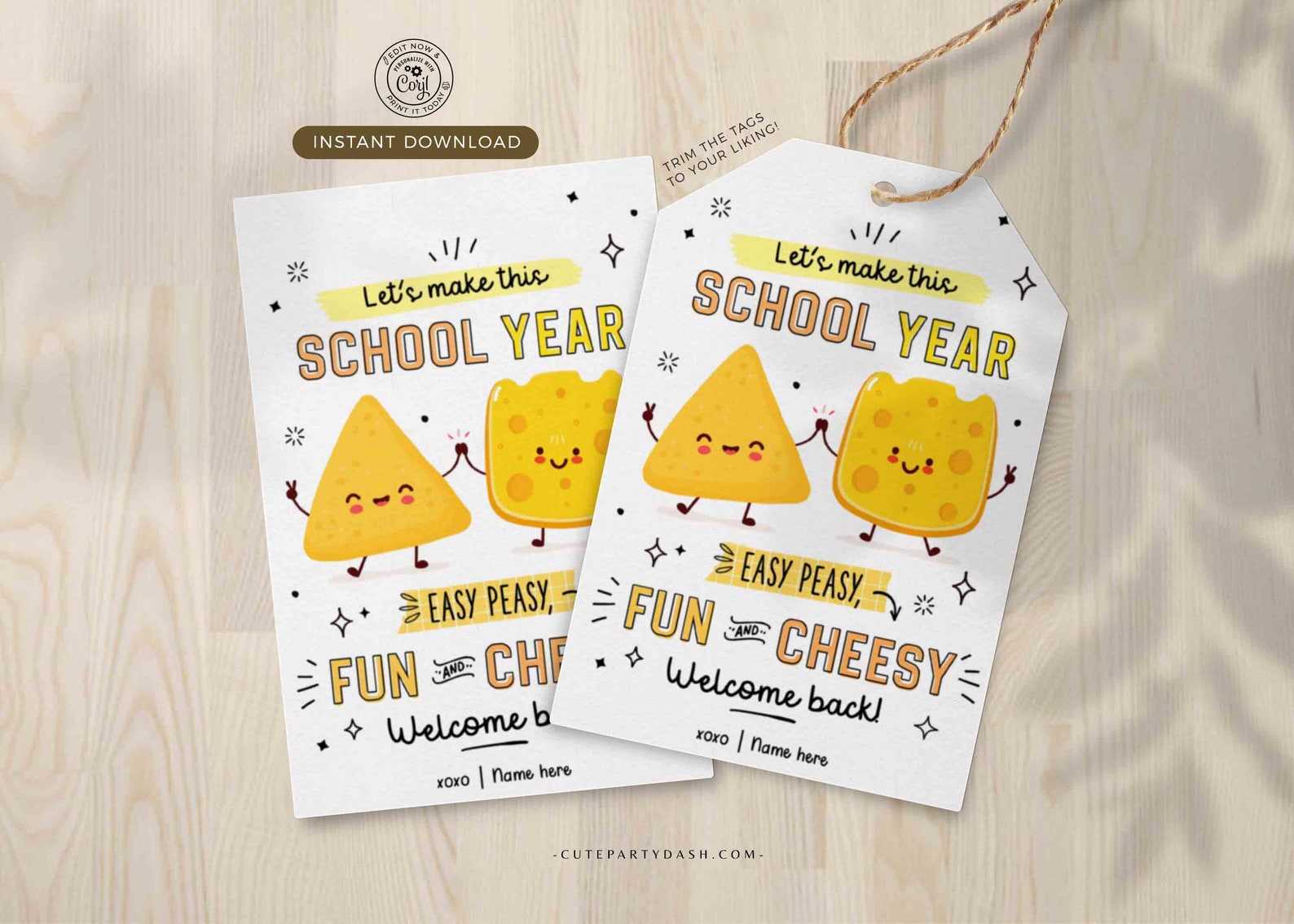 Editable Welcome Back to School Gift Tag: Cheesy Snack (digital ...