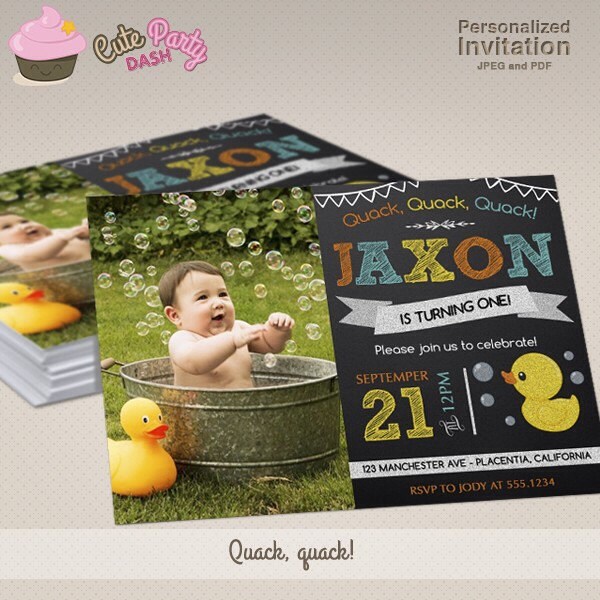 Rubber Duck Chalkboard Birthday Party Photo Invitations DIY | Etsy