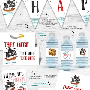 INSTANT DOWNLOAD, EDITABLE Pirate Birthday Water Labels Pirate Birthday ...