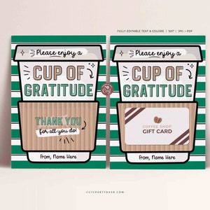 Cup of Gratitude Gift Card Holder Coffee Thank You Card Template ...