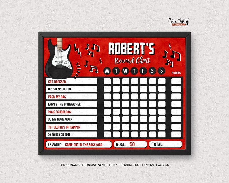 Editable Guitar Reward Chart for Kids Printable Rock'n | Etsy