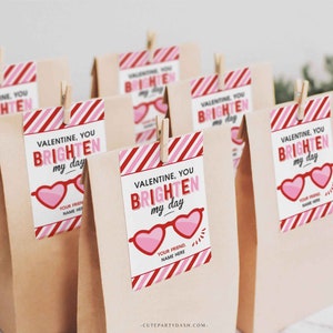 EDITABLE Heart Sunglasses Valentine's Day Tag, Non-candy You Brighten ...