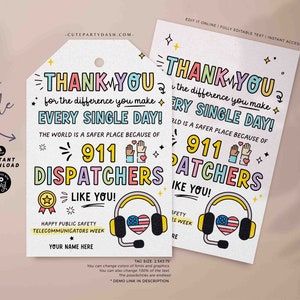 Public Safety Telecommunicators Week Thank You Gift Tags Printable ...