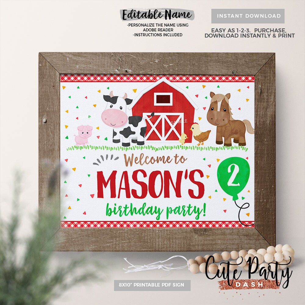 INSTANT DOWNLOAD EDITABLE Barnyard Birthday Welcome Sign - Etsy