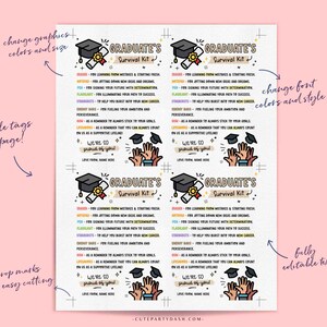 Graduate's Survival Kit Gift Tags Printable INSTANT DOWNLOAD Editable ...