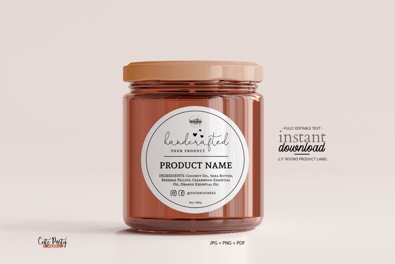 Round Product Label Template: Editable Jar & Bottle Sticker (instant ...