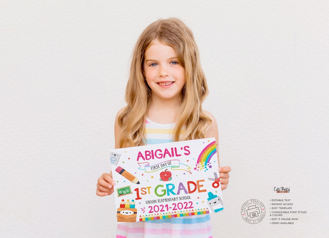 Rainbow First Day of School Sign: Editable Printable (instant Download ...