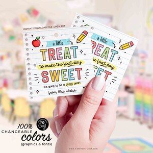 Editable Back to School Gift Tag: Teacher Treat Label (instant Download ...