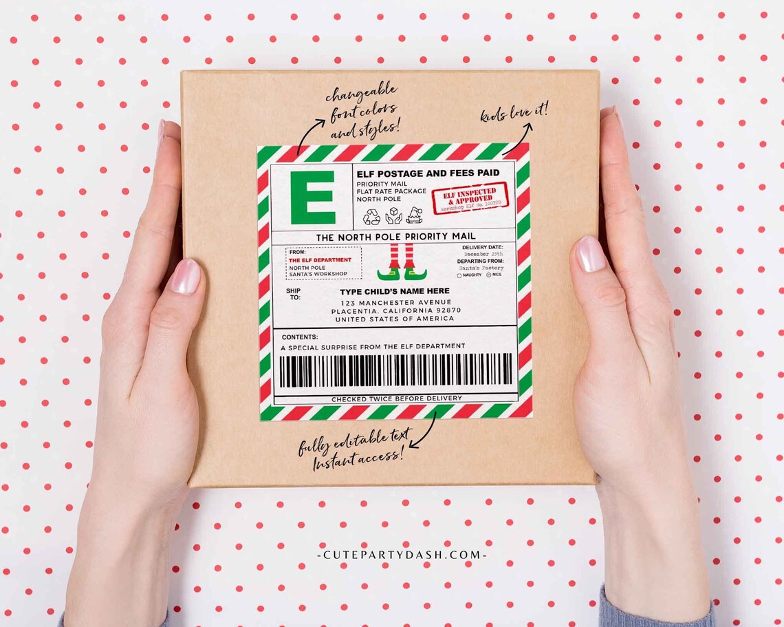 EDITABLE Elf North Pole Shipping Labels Santa Mail Christmas - Etsy
