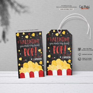 INSTANT DOWNLOAD, Valentine Popcorn Tags, Valentine's Day Card for Kids ...