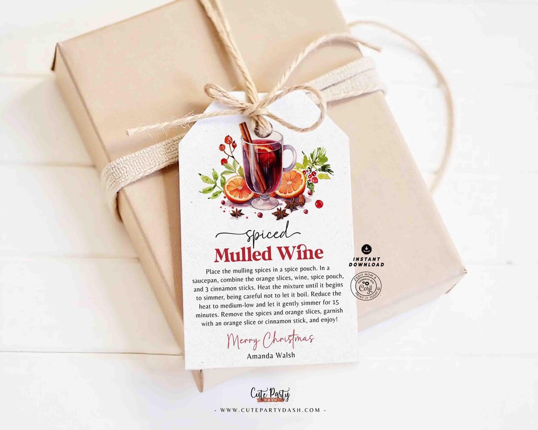 Mulled Wine Christmas Tag Printable INSTANT DOWNLOAD Editable Mulled ...