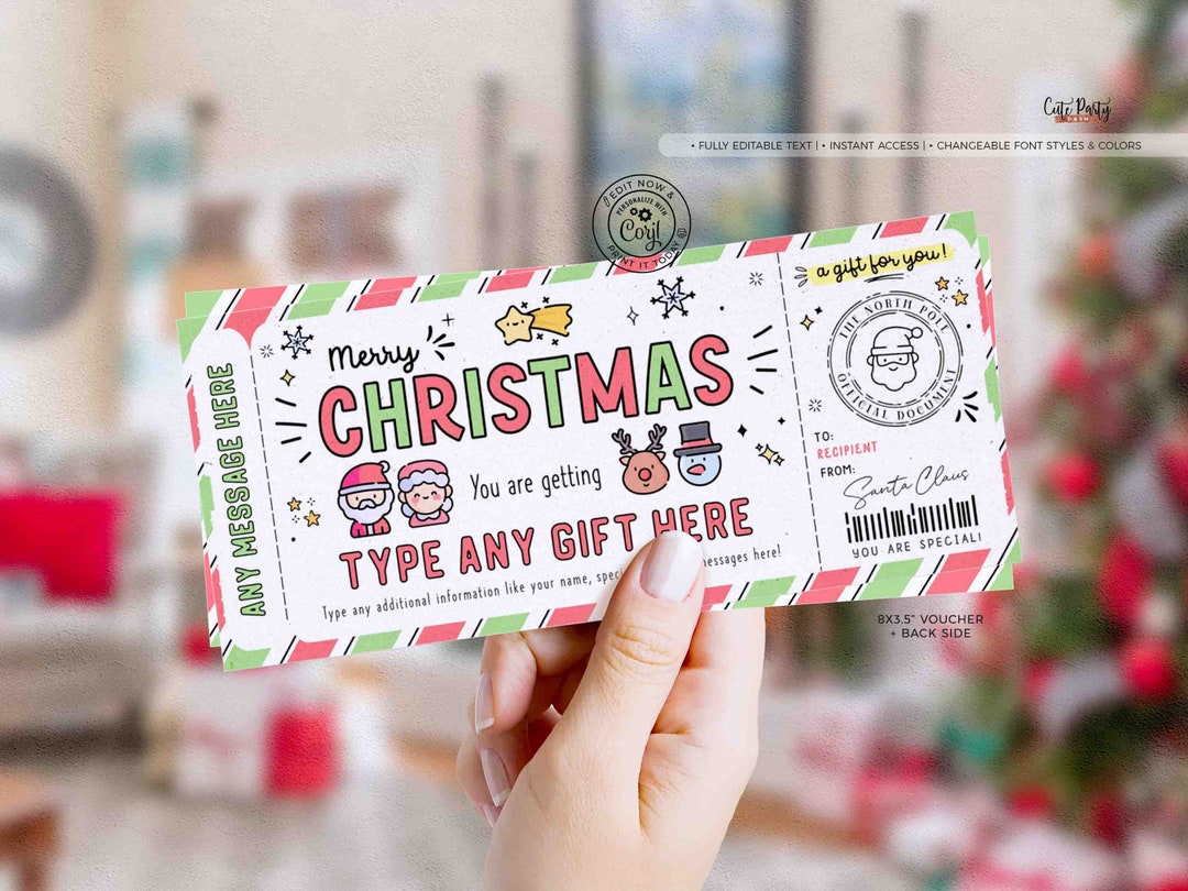 Christmas Santa Gift Voucher Template for Kids Editable Happy Holidays ...