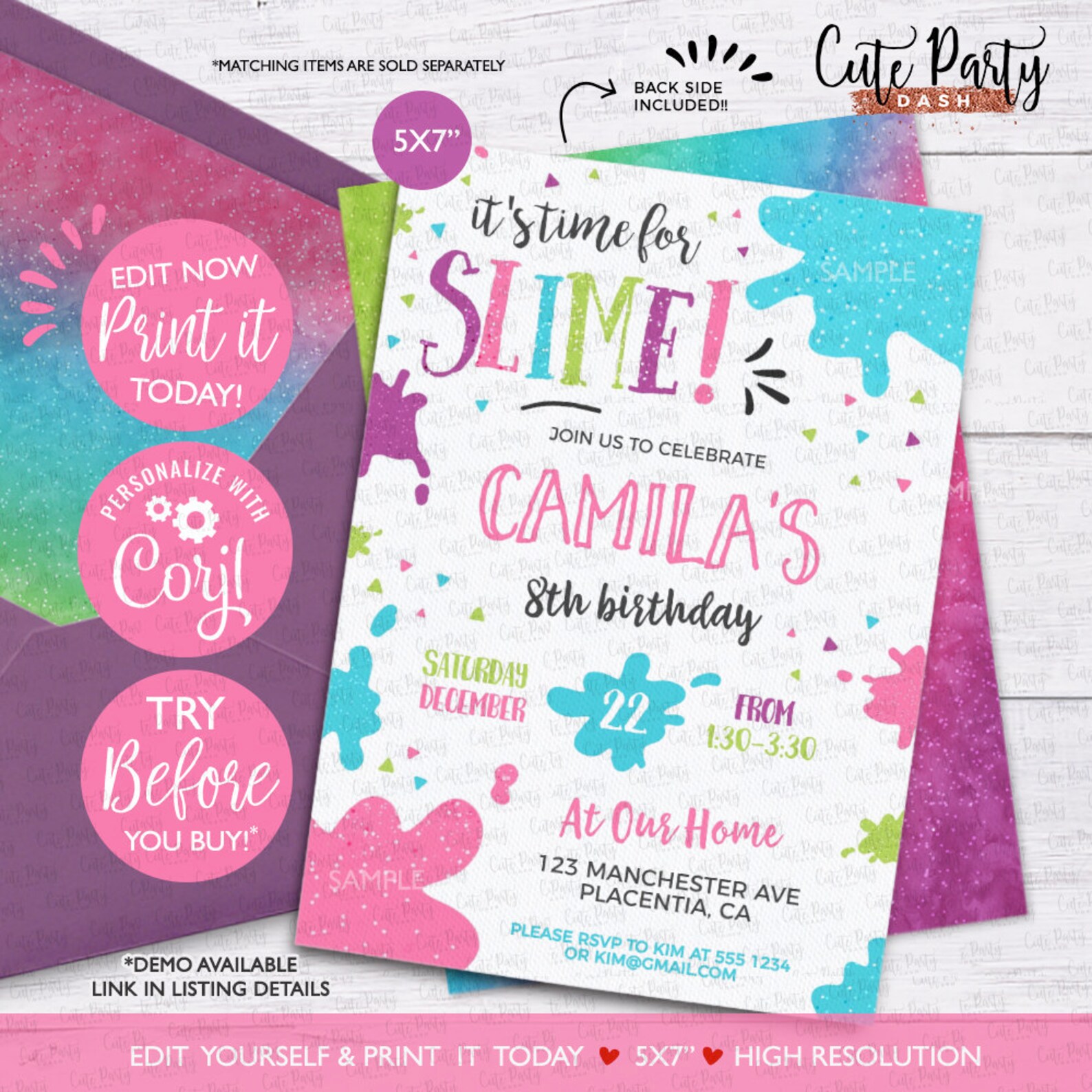 INSTANT DOWNLOAD EDITABLE Slime Birthday Party Invitations | Etsy