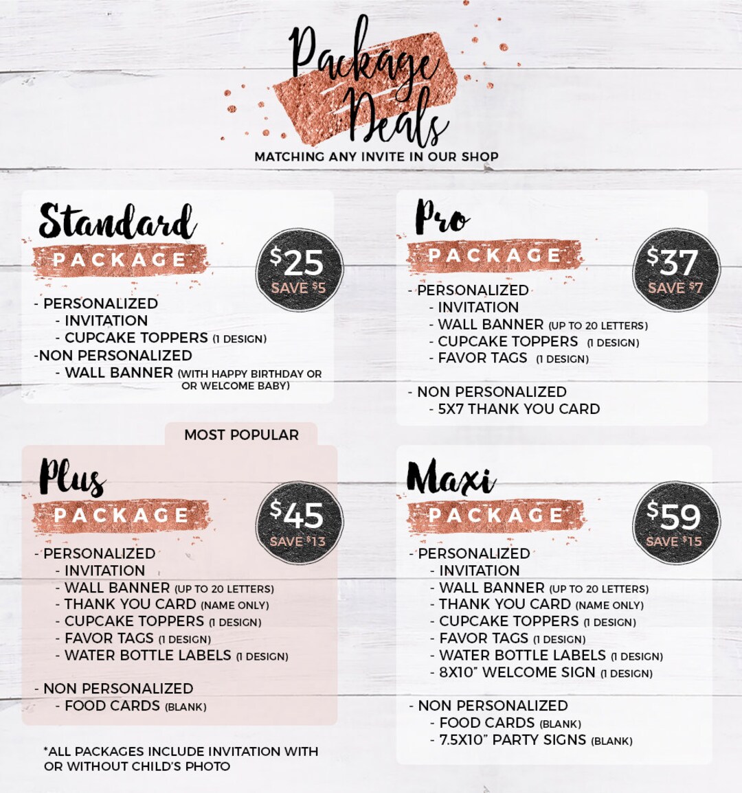 Party Package Deals Matching Any Invitation in Our Shop - Etsy