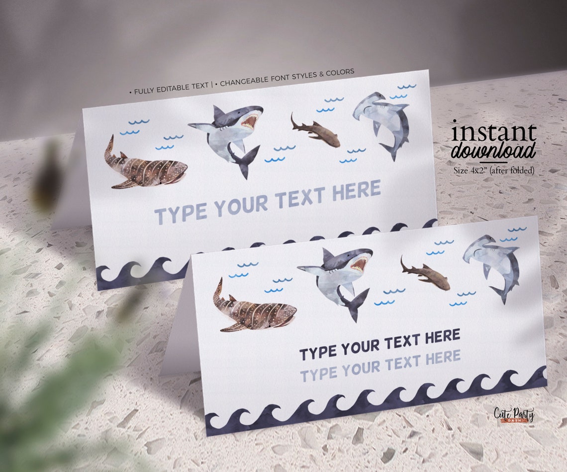 Shark Birthday Favor Tags Shark Jawsome Time Watercolor - Etsy