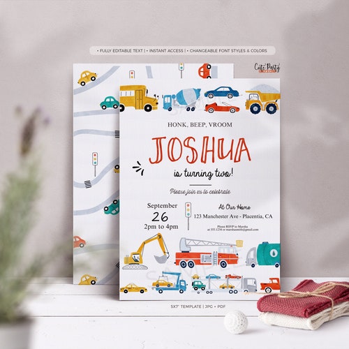 Transportation Birthday Invitation Vehicle Party Invite Cars - Etsy