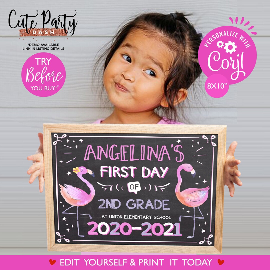 INSTANT DOWNLOAD - EDITABLE Flamingo First Day of School Sign Girl 1st ...