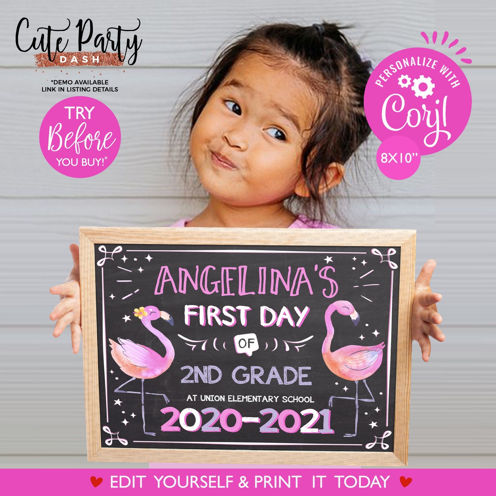 INSTANT DOWNLOAD EDITABLE Flamingo First Day of School Sign | Etsy