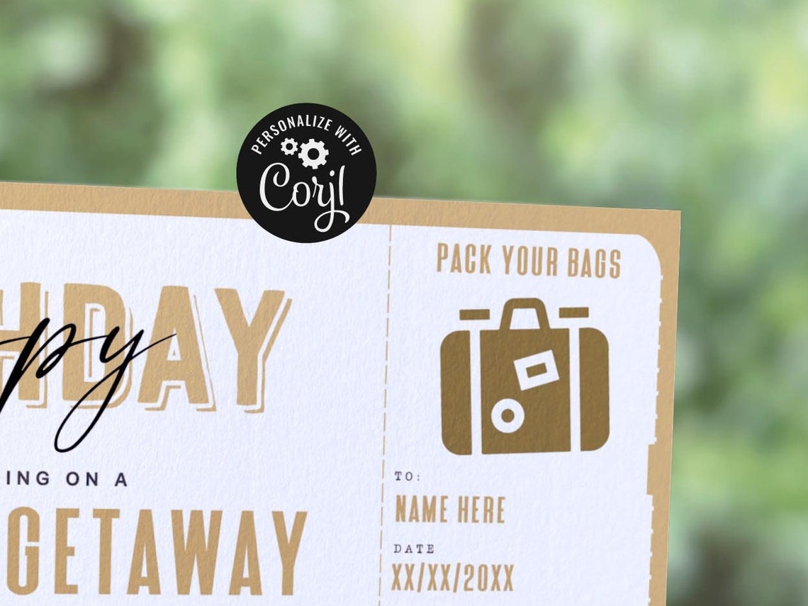 Editable Weekend Getaway Birthday Trip Ticket Template (digital ...