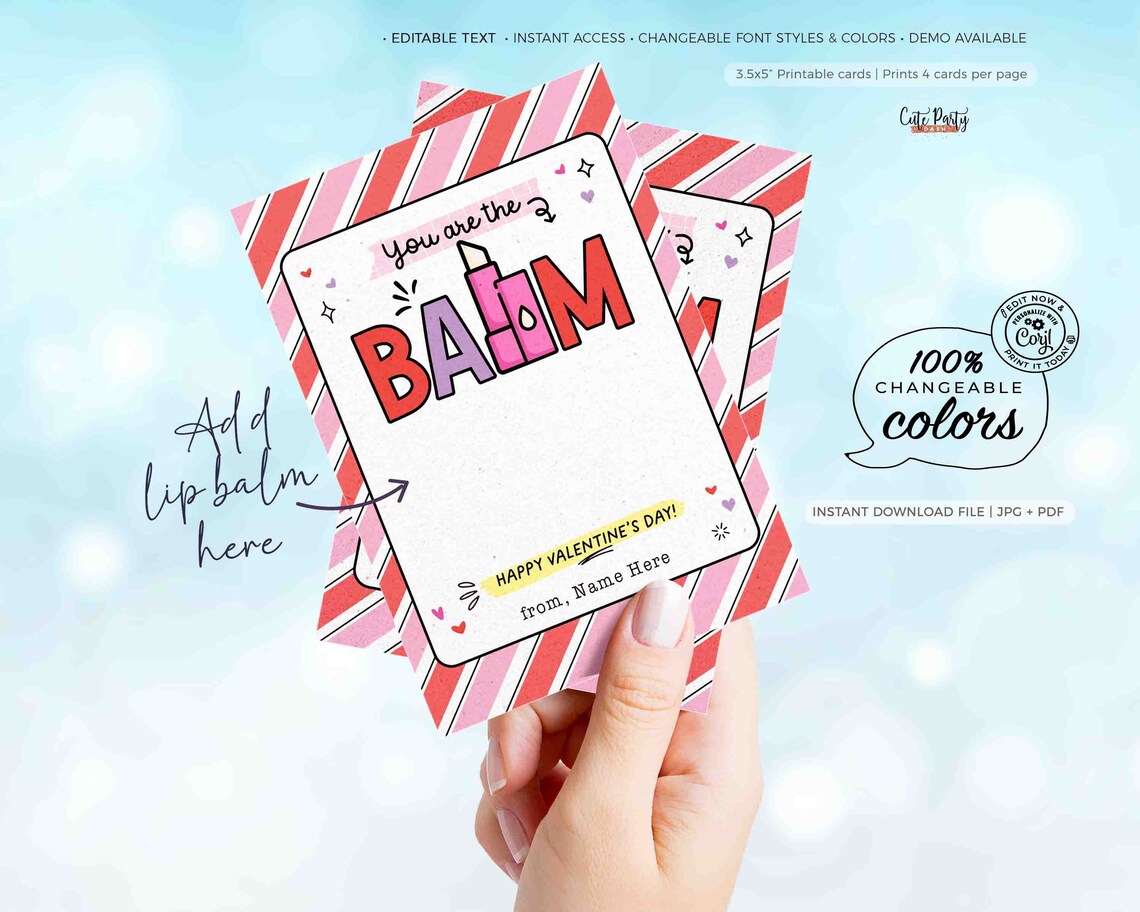 You're the Balm Valentine Gift Tag: Editable Lip Balm Holder (printable ...