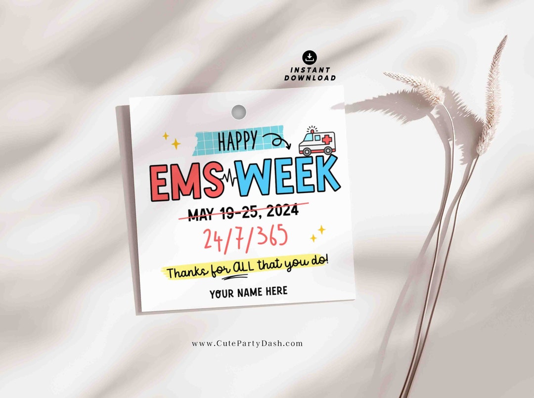 EMS Week Printable Gift Tag INSTANT DOWNLOAD Editable Happy Emergency ...
