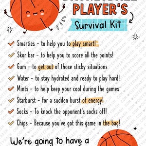 Basketball Survival Kit Tag Printable, Editable Team Gift (instant ...