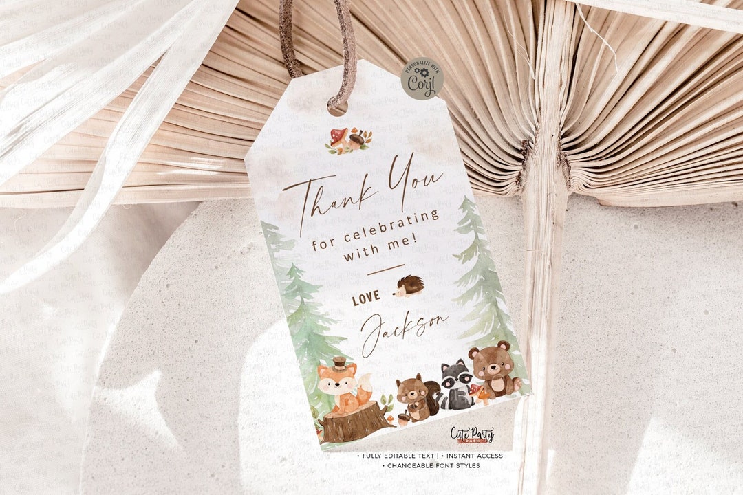 Woodland Animals Favor Tag Template: Editable Forest Party Gift ...
