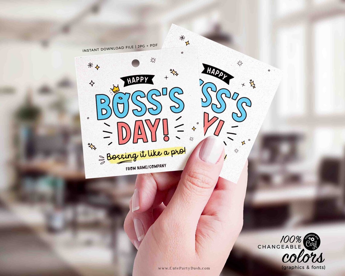 Editable Boss's Day Gift Tag: Printable Thank You Card (instant ...