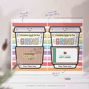 Editable Welcome Back to the Grind School Teacher Gift Card Holder ...