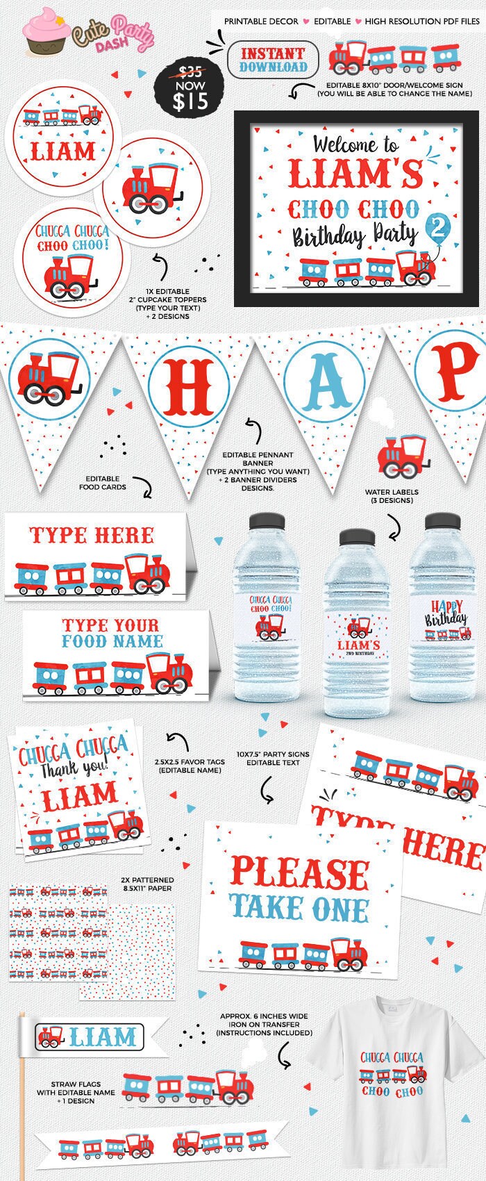 Editable Train Birthday Party Bag Topper Food Card Choo Choo - Etsy