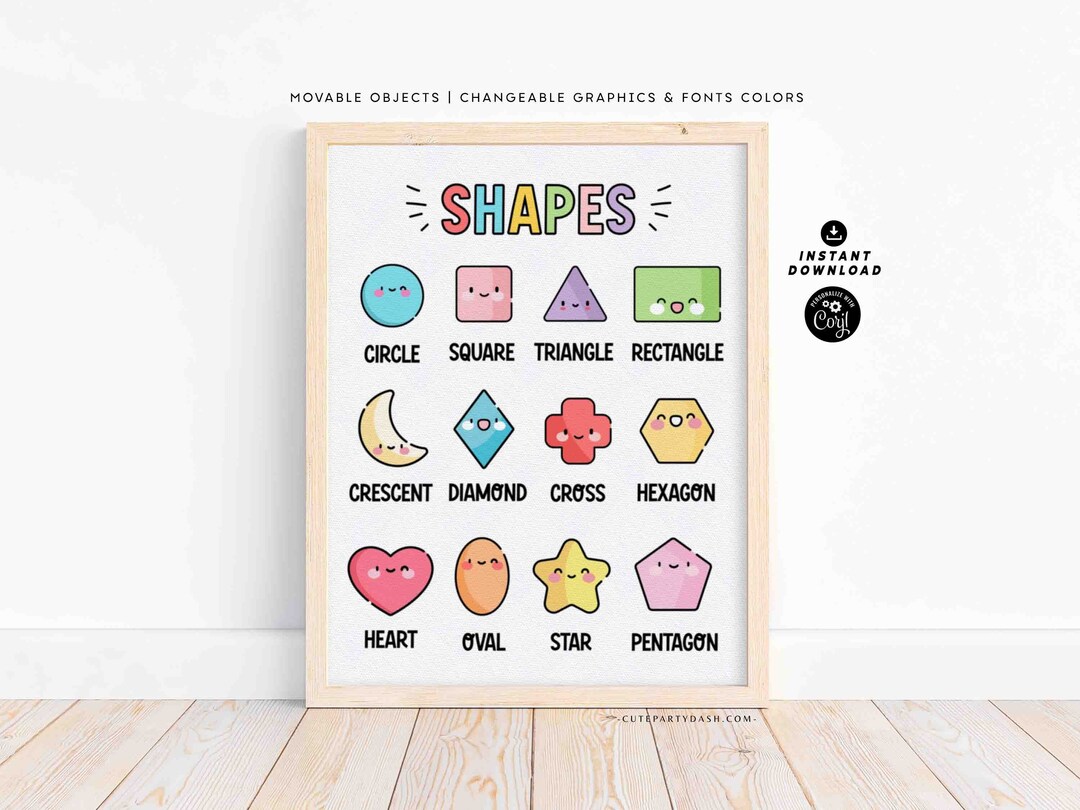 Printable Shapes Poster INSTANT DOWNLOAD Back to School Educational ...