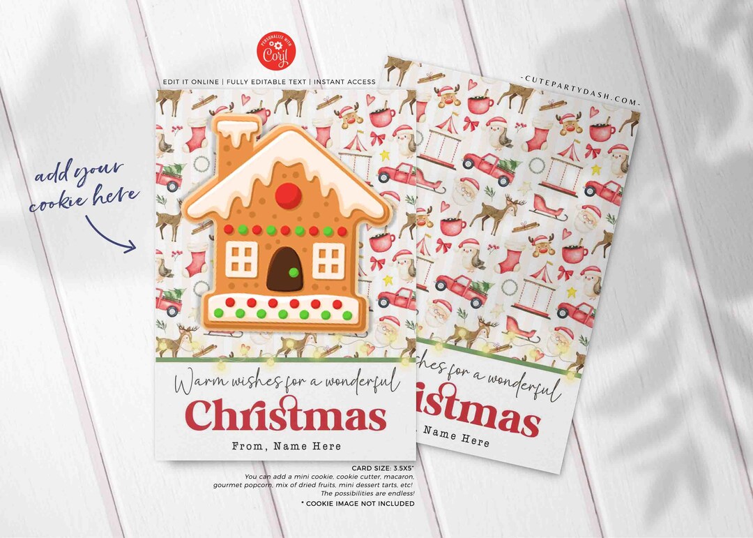 Christmas Cookie Card Printable INSTANT DOWNLOAD Sugar Cookie Tag Mini ...