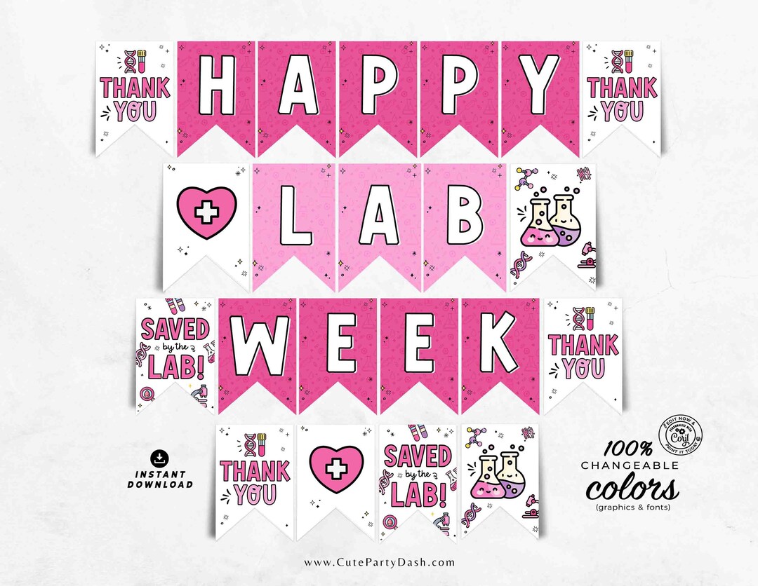 Pink Lab Week Banner Printable INSTANT DOWNLOAD Editable Medical ...
