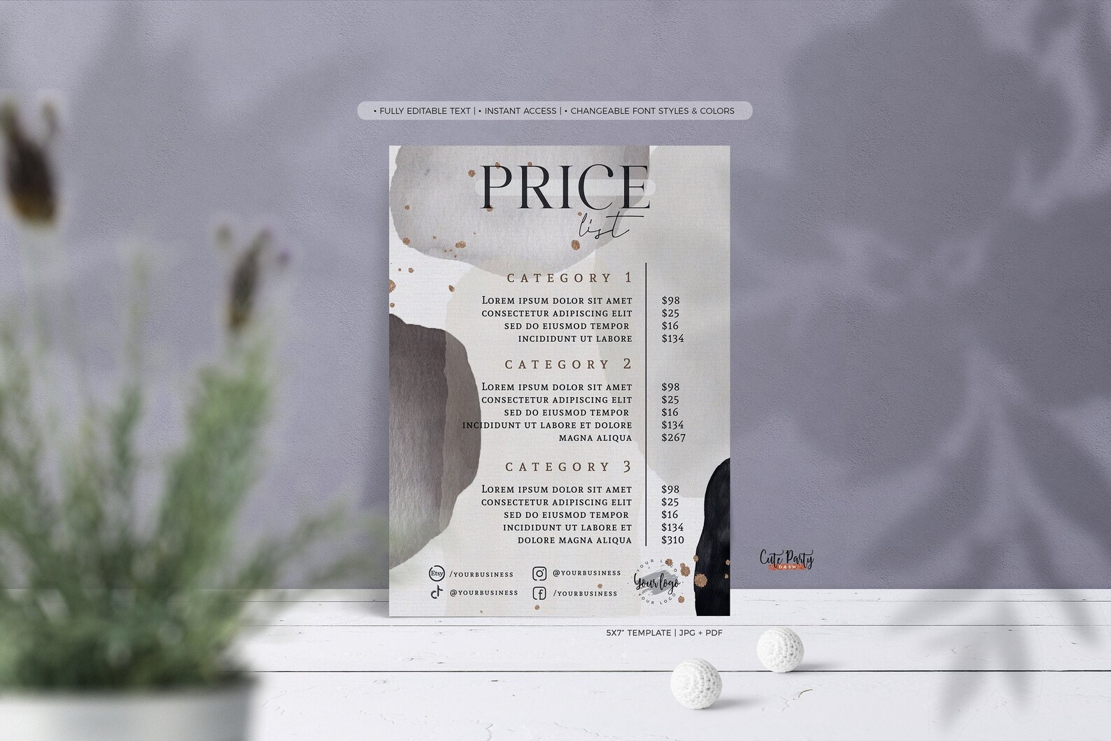 Price List Template Editable INSTANT DOWNLOAD Printable - Etsy