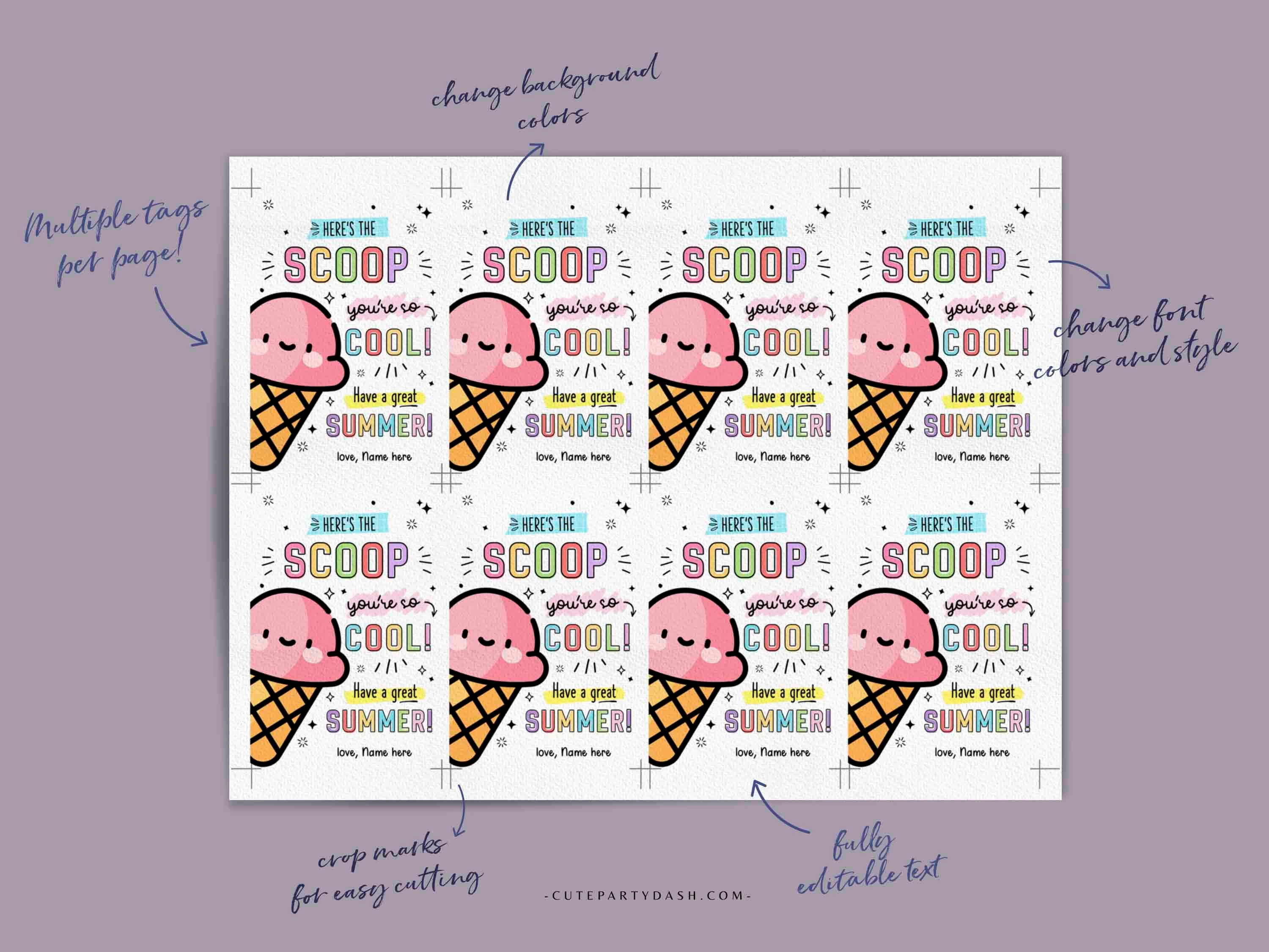 Ice Cream Gift Tag Printable: Editable Summer Tag (instant Download) - Etsy