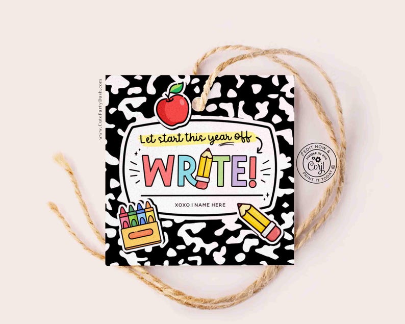 Editable First Day of School Gift Tag: Printable Pen Marker (instant ...