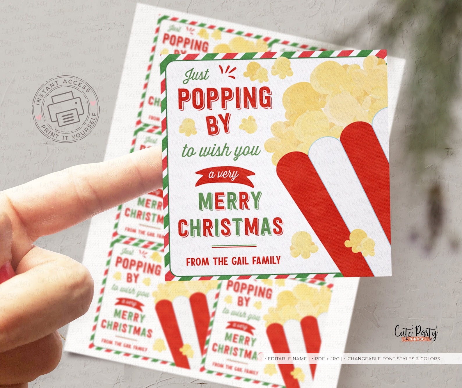 Editable Christmas Popcorn Gift Tag Neighbor Popping by Tag - Etsy