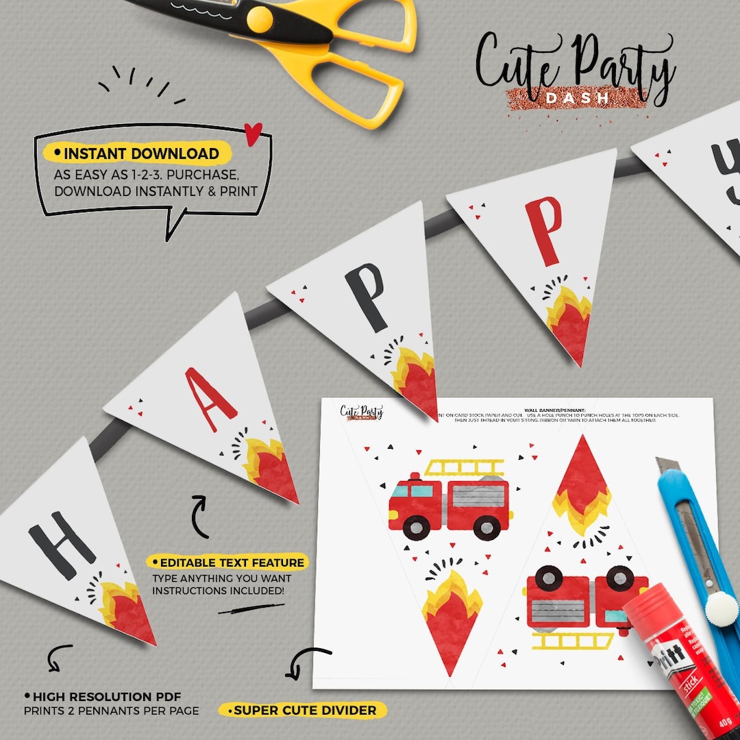 INSTANT DOWNLOAD - EDITABLE Fireman Birthday Decorations Fireman ...