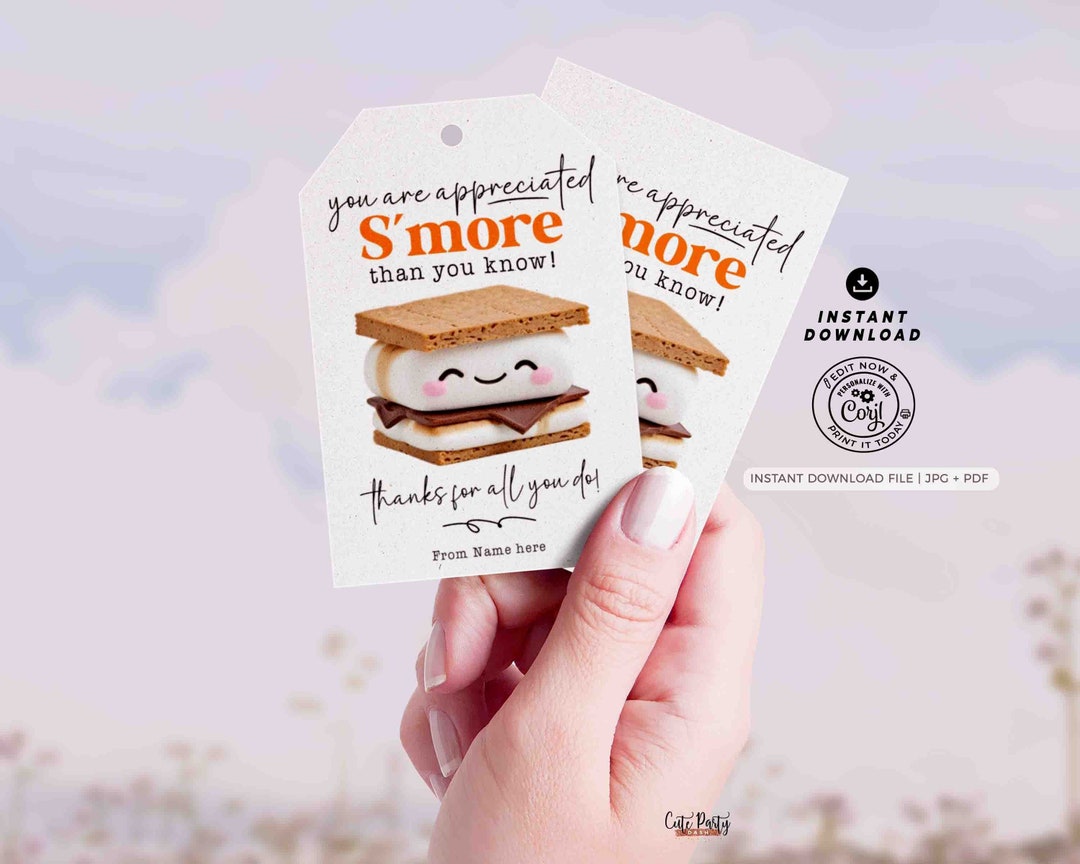 Editable S'more Appreciation Gift Tag Printable INSTANT DOWNLOAD ...